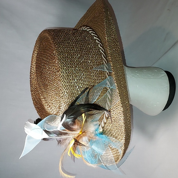 Handmade Cowgirl Straw Hat With Feathers &Ribbons | Accessories ...